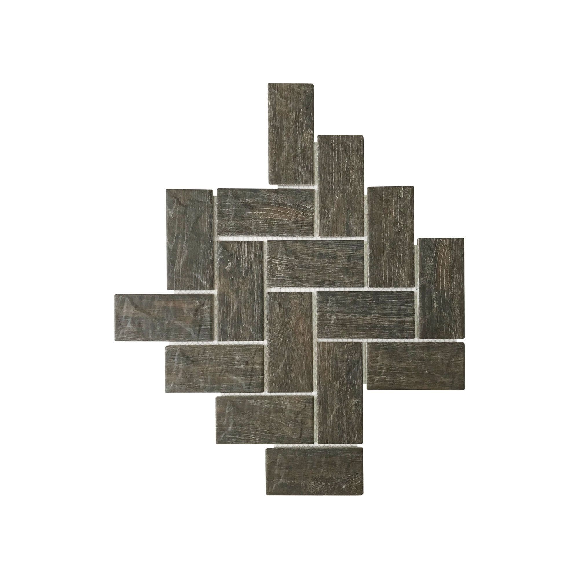 Porcelain Mosaic Fishbone Woodgrain Dark Brown – X-Quisite Floors ...